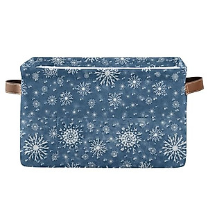 Christmas Snowflakes Storage Basket Bins Decorative Toy Organizer Bins Laundry Hamper Baskets with Handles for Home Boys Girls Office Closet Shelf Nursery Baskets,1 pcs
