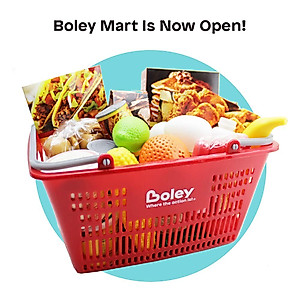 Boley Shopping Basket Toy - Pretend Grocery Shopping Play Set with 24 Realistic Play Food Items - Fruits, Vegetables, Drinks, Meats - Educational and Durable - for Kids and Toddlers Ages 3 and Up