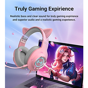 HECATE by Edifier G2 II Pink Gaming Headset, USB Wired Pink Gaming Headphones with Cat Ear for PC/MAC/PS4/PS5, 7.1 Surround Sound, Detachable Cat Ear and Noise Cancelling Microphone, LED RGB Lighting