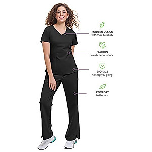 Healing Hands Scrubs for Women Mock Wrap Neck Top 2 Pocket Purple Label Women's Scrub Top 2172 Jordan Black 2XL