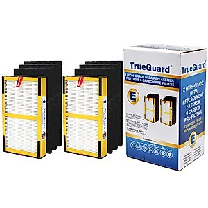 TrueGuard Air Purifier Replacement HEPA Filters FLT4100 Filter E | 2 Pack with 6 Pre-cut Activated Carbon Prefilters | Compatible with GermGuardian Models AC4100 Series, AC4150 Series & More.