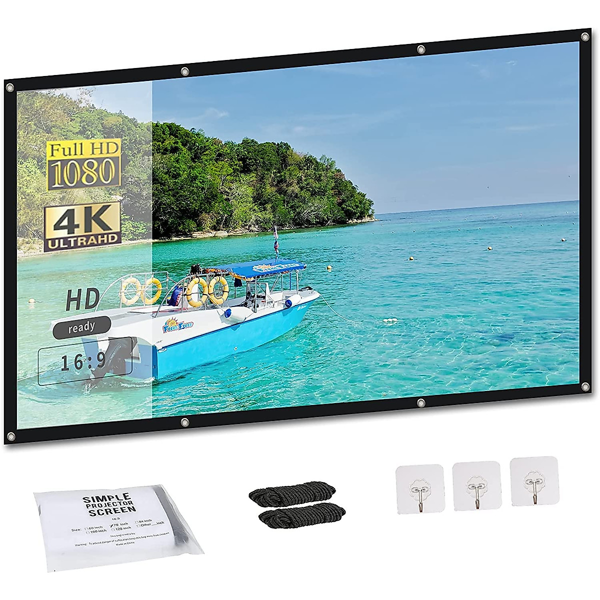 100 inch Projector Screen 16:19 HD 4K Foldable and Portable Anti-Crease Portable Projector Screen Double Sided Video Projection Screens for Home ，Party,Office, Classroom，Outdoor