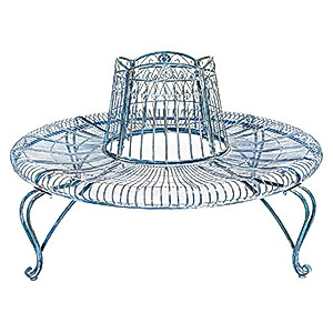 Safavieh PAT5019C Outdoor Collection Ally Darling Antique Wrought Iron 60-inch Round Tree Bench, Mossy Blue