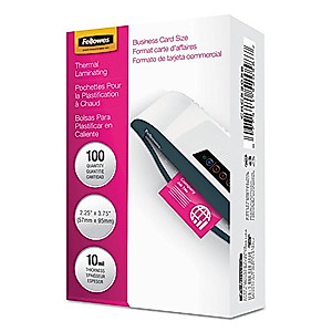 Fellowes 52058 Laminating Pouch, 10Mil, 2 1/4 X 3 3/4, Business Card Size, 100/Pack