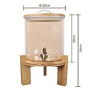 1.3 Gallon Beverage Dispenser 5 L Glass Drink Dispenser for Both Iced or Hot Drinks with Wood Stand & Extra Replacement 304 Stainless Steel Faucet Sets for Glass Jar Container by U.S. SOLID