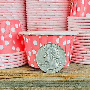 Pink Bulk MINI Candy Nut Paper Cups - Valentine Mini Baking Liners - Pink White Polka Dot - 100 Pack