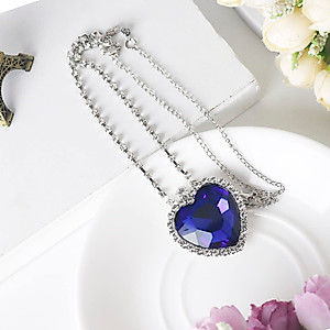 HEYu jewelry Titanic Heart Of The Ocean Love Heart Shaped Necklace With Royal Blue Crystal Pendant For Women Wife