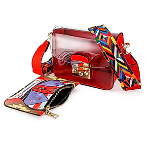 mothgel Women Mini Transparent PVC Plastic Crossbody Summer Durable Shoulder Bag (Red)