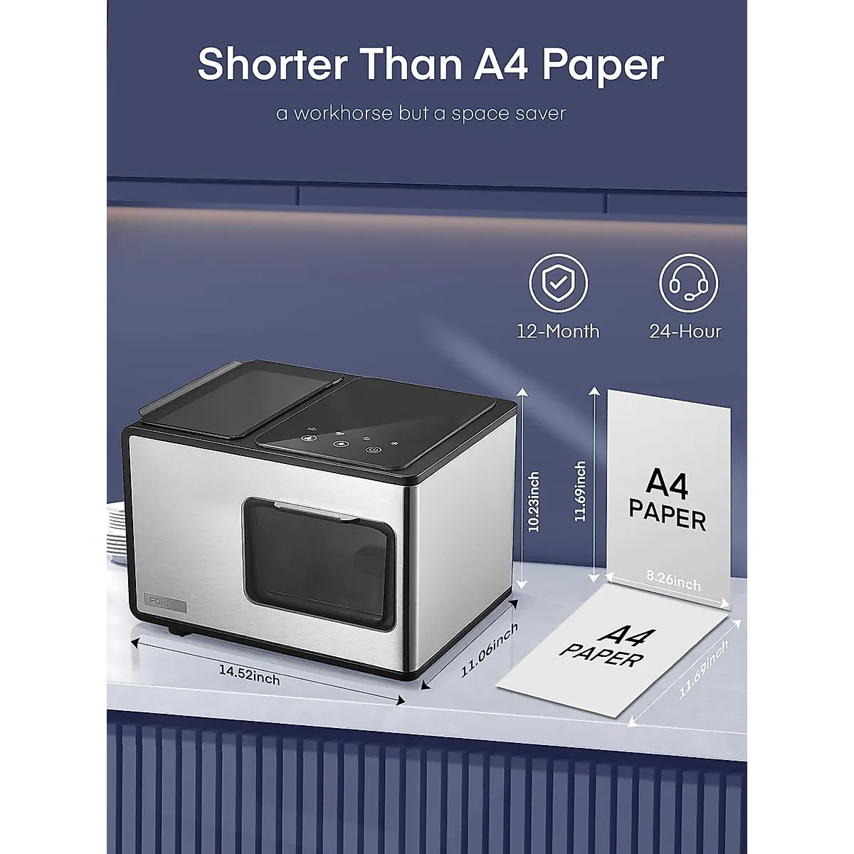 Nugget Ice Maker Countertop, 45lbs/24H, Pebble Ice Maker with Soft Chewable Ice, Self Cleaning Sonic Ice Machine, Stainless Steel, Touch Screen, Compact Design for Home Office Party - Silver