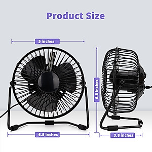 Justup USB LED Fan Portable Desk Fan With Real Time Date and Temperature Display Personal Table Cooling Fan 360°Rotation Durable for Home and Office (Metal Design Low Noise 5 Inch, Black) (SW)