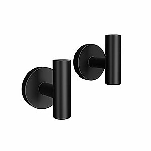SOCONT Towel Hooks for Bathrooms Wall Mount, 2 Pack Matte Black Towel Hook for Hanging, Heavy-Duty Bathroom Wall Hooks for Towel Robe Black Wall Hooks SUS 304 Stainless Steel for Bathroom Kitchen