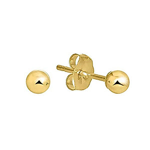 14k Real Yellow Gold Stud Ball Earrings, Gold Friction Backs - 2 mm
