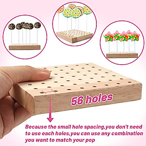 Qfeley 2 Pack Wooden Cake Pop Stand Display 56 Holes Wood Lollipop Holder Stand Decorative Candy or Sucker Stand for Dessert Table of Wedding,Birthday Party,Baby Showers,Fit 4mm Lollipop Sticks
