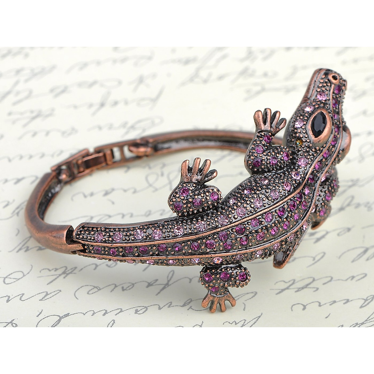 Alilang Copper Tone Amethyst Colored Rhinestones Alligator Crocodile Bangle Bracelet