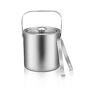 LUCKYGOOBO Mini Stainless Steel Ice Bucket Portable Double Wall Ice Bucket with Tong, Hotel Bucket/Champagne Bucket/Beverage Bucket,Size 1.3 Liters 5.5 x 5.5 in,Serveware for Party,Event,and Camping.