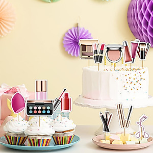 24PCS Makeup Cupcake Toppers - Makeup Cupcake Toppers for Girls Makeup Birthday Party Decorations Cosmetics Cake Toppers Make Up Party Supplies for Bridal Shower Cosmetics Party