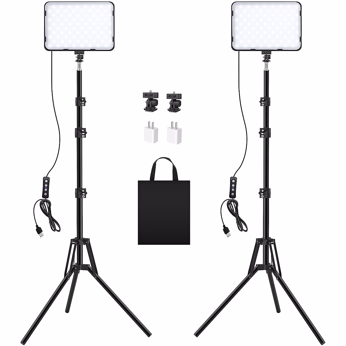 2 Pack Photography Video Lighting Kit, LED Video Light with 62'' Tripod Stand, Tinpops 2500-8500K Studio Streaming Lighting for Video Recording Live Game Podcast YouTube Portrait Photo Shooting