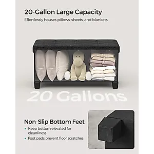 SONGMICS Folding Storage Ottoman Bench for Living Room and Bedroom, 15 x 30 x 15.7 Inches, Black ULSF016B01