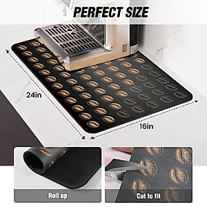 Coffee Mat Coffee Bar Mat Hide Stain Absorbent Drying Mat with Waterproof Rubber Backing Fit Under Coffee Maker Coffee Machine Coffee Pot Espresso Machine Coffee Bar Accessories-Black Marble