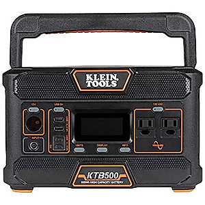 Klein Tools KTB500 Portable Power Station, 505Wh Lithium-Ion Power Station, 120V/500W Pure Sine Wave AC Power, Solar Panel Compatible
