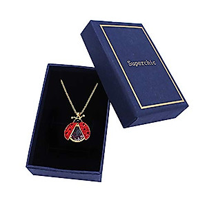 superchic Cute Cubic Zirconia Ladybug Beetle Pendant Necklace with floating Crystals for Women Girl Gift from mom and dad(Gold Plating)