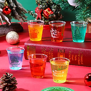 Nuogo 120 Pieces Merry Christmas Plastic Shot Glasses 2 oz Christmas Party Shot Cups Bulk Disposable Plastic Drinking Tasting Cups for Whiskey Xmas Party Supplies