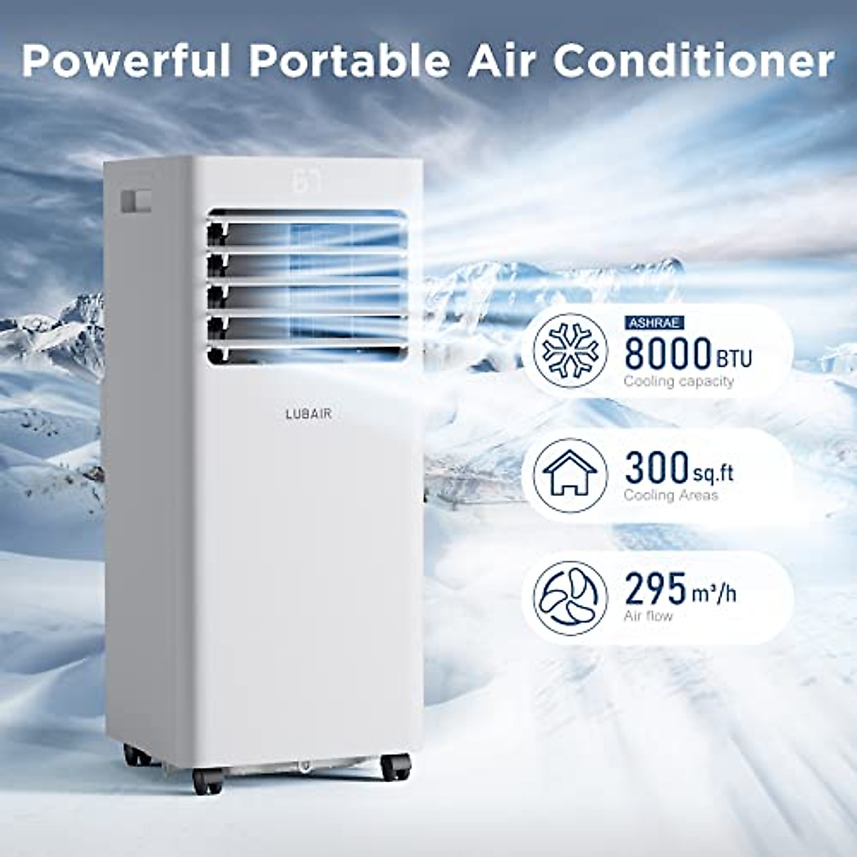 LUBAIR 8,000 BTU Portable Air Conditioners, Portable AC Unit with Remote Control for Room up to 300 Sq.Ft, 3-in-1 Room Air Conditioner Work as Dehu & Fan & Cool with 24Hrs Timer Includes Window Kit
