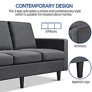 Yaheetech Contemporary Sofa 78.5’’ W 3-Seater Sofa Couch with Tufted Back Cushion Linen Fabric Upholstered Loveseat for Living Room Bedroom Gray