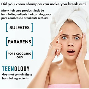 Teenology Shampoo for Teens, For Clear Skin and Healthy Hair, Natural Botanical Extracts, 16 oz. (Vanilla Almond)