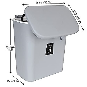 2.4 Gallon Hanging Trash Can with Lid Kitchen Compost Bin Trash Can for Counter Top or Under Sink, Hanging Small Trash Can with Lid for Cupboard / Bathroom / Office, Mountable Indoor Compost Bucket