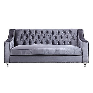 Iconic Home Grey Dylan Velvet with Silver Nail head Trim Round Acrylic Feet Sofa