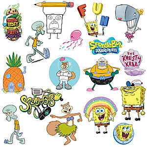 Spongebob Squarepants Sticker Pack Die Cut Vinyl Large Deluxe Stickers Variety Pack - Laptop, Water Bottle, Scrapbooking, Tablet, Skateboard, Indoor/Outdoor - Set of 50