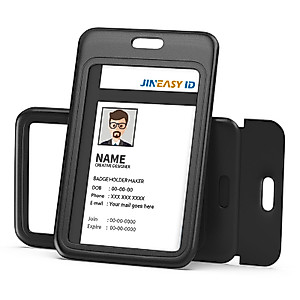 2 Pack Hard Plastic Vertical ID Badge Holder Slide Open ID Card Holder by Jineasy ID