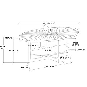 DAKVO Solid Wood Coffee Table for Living Room and Bedroom, Farmhouse Oval Coffee Table with Storage, Oval Round Coffee Tables Living Room