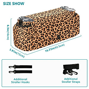 BOENLE Universal Baby Stroller Organizer with Two Insulated Cup Holders Brown Leopard Print Detachable Zipper Bag,Large Capacity for Baby Essentials