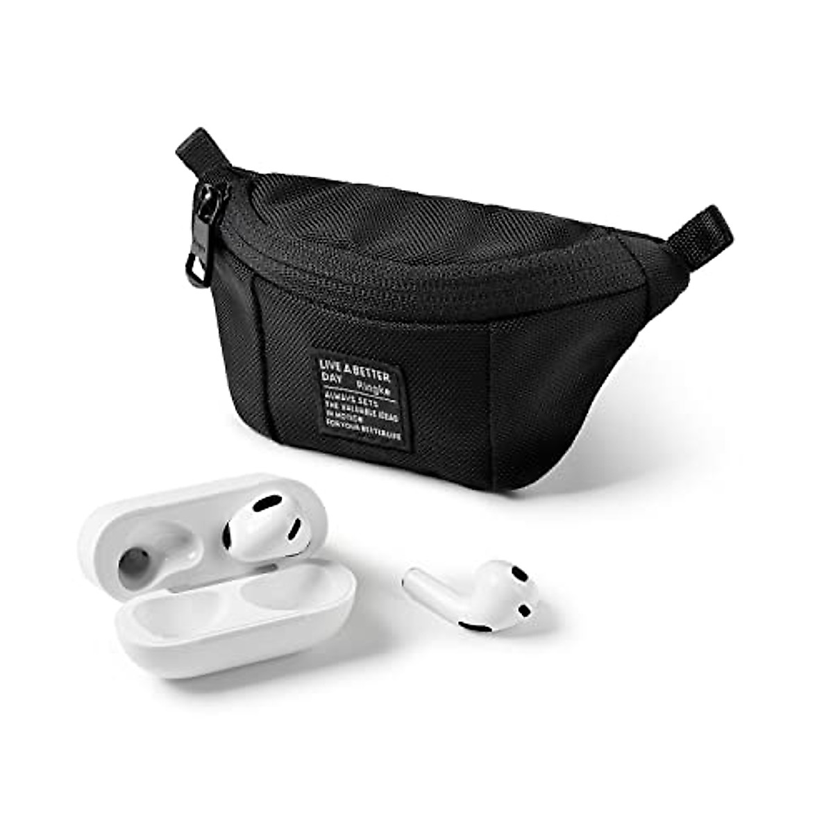 Ringke Mini Pouch Sling Bag Compatible with AirPods Pro Case and AirPods 3rd, 2nd, 1st Generation Case, Galaxy Buds Pouch, Universal Wireless Ear Buds Cover with Keychain for Women, Men - Black
