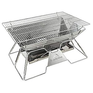 Campingmoon Foldable BBQ Grill, Portable Charcoal Grill, Stainless Steel Wood Burning Stove, Barbecue Cooking Stove for Outdoor/Garden/Camping/Picnic/Party (MT-3)