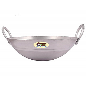 KITCHEN SHOPEE Aluminum Kadha Frying Pan deep Kadai for Cooking Fry Heavy Base with Handle Multipurpose Use (Silver, 33 cm, 13 Inch, Size 5 L)