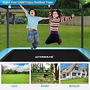 GYMAX 6FT Kids Trampoline with Swing, ASTM Approved Rectangle Recreational Trampoline with Enclosure Safety Net, Indoor/Outdoor Baby Toddler Play Combo Bounce, Birthday for Boy & Girl (Blue)