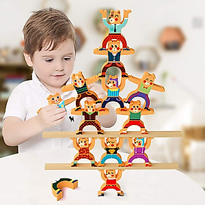 BESTING Balancing Stacking Blocks Little Bear Parent-Child Children's Educational Balance Wooden Stacking Acrobatic Troupe Interlock Decompression Preschool Toys Balancing Games (HJ008)
