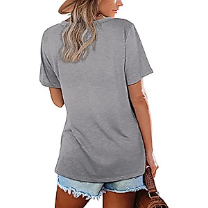 Lunivop Womens Tops V Neck Short Sleeve Tshirts Loose Solid Color Basic Tees for Summer Grey XL