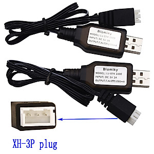 Blomiky 2 Pack 7.4V 1A USB Charger Cable with XH-3P Plug for 7.4V 2S Lipo Battery with XH-3P Connector / 7.4V 1A USB XH-3P 2