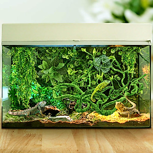 Bearded Dragon Tank Accessories for Habitat, QUOZUO Terrarium Hanging Plants Artificial Leaves Reptile Hide, Leopard Gecko Tank Accessories Snake Hide Terrarium Decor for Lizard Geckos Chameleon