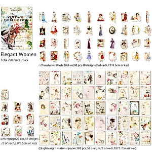 200 Pieces Vintage Ephemera Bundle Junk Journal Kit Scrapbook Supplies Paper Sticker Material Pack Scrapbooking kit for Art Journaling Bullet Journals Planners Collage Decoupage Crafter Gifts