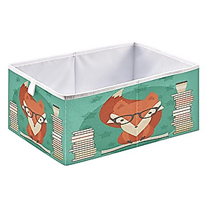 Blueangle Fox Reading Book Rectangle Storage Bin, 15.8 x 10.6 x 7 in, Large Collapsible Organizer Storage Basket for Home Décor（339）