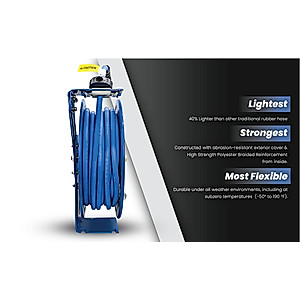 BLUBIRD BBRHD1250 18ga. Retractable Hose Reel with 1/2" X 50' Air Hose, 12 Point Ratcheting Gear, Next-Gen Rubber, Lightest, Strongest, Most Flexible, 300 PSI, -50F to 190F Degrees, Polyester Braided