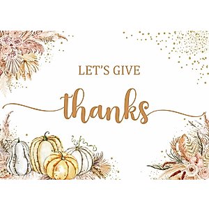 Zliisang 7 x 5ft Let's Give Thanks Backdrop Happy Thanksgiving Party Backdrop Boho Pampas Grass Fall Pumpkins Friendsgiving Party Decorations Thanksgiving Dinner Photo Props