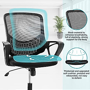 JHK Ergonomic Office Home Desk Mesh Fixed Armrest, Executive Computer Chair with Soft Foam Seat Cushion and Lumbar Support, Black