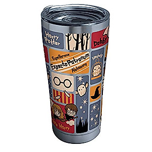 Tervis 1293207 Harry Potter-Charms Tiles Insulated Tumbler with Clear and Black Hammer Lid, 20 oz Stainless Steel, Silver