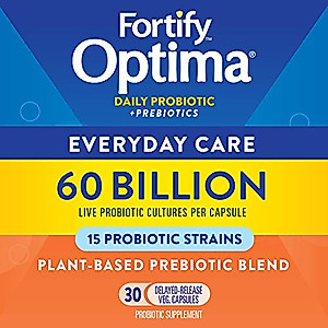 Nature’s Way Fortify Optima Daily Probiotic 60 Billion 15 Strains Digestive and Immune Support* with Prebiotics 30 Capsules